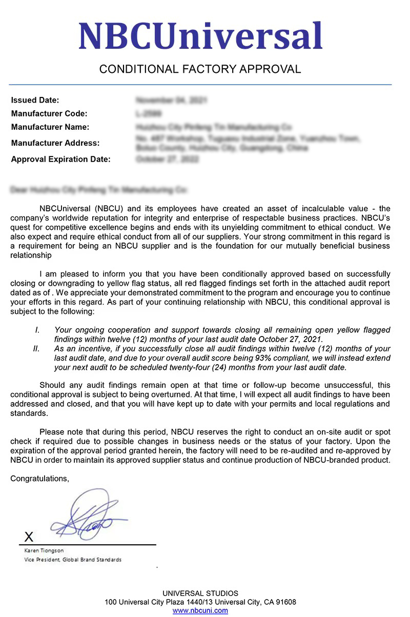 Brother Packaging Certificate - Yinsheng